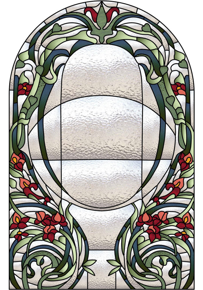 Vitraliu cu ghirlande de flori in forma de bolta
