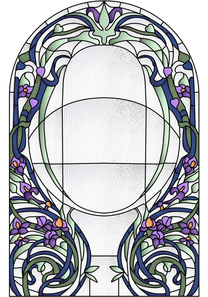 Vitraliu cu ghirlande de flori in forma de bolta