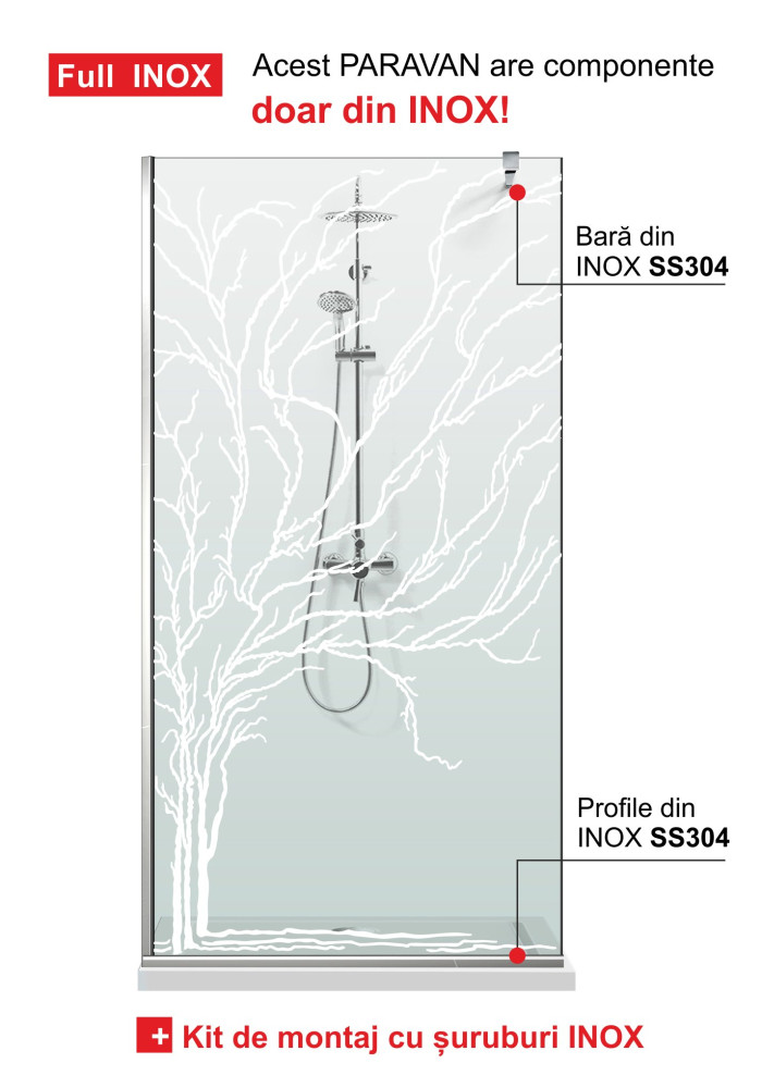 Paravan cabina de dus Walk in, sticla clara, 8 mm, model Tree