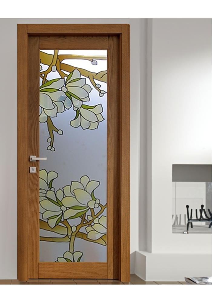 Geam decorativ pentru usa interioara, model MAGNOLIA OLIV