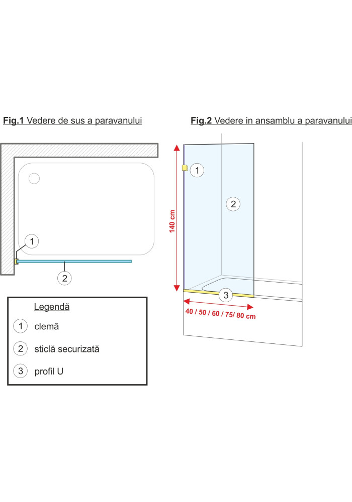 Paravan cada, sticla clara, 6 mm, model: RAVANA ELEGANCE BLACK CLAR