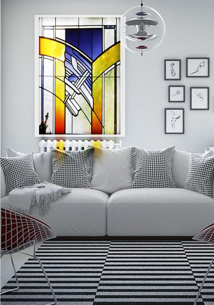 Vitraliu modern, tip paravan decorativ, Model abstract