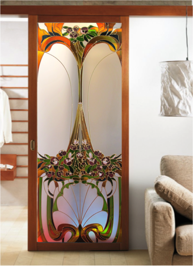 Geam decorativ tip vitraliu pt usa, model ART NOUVEAU