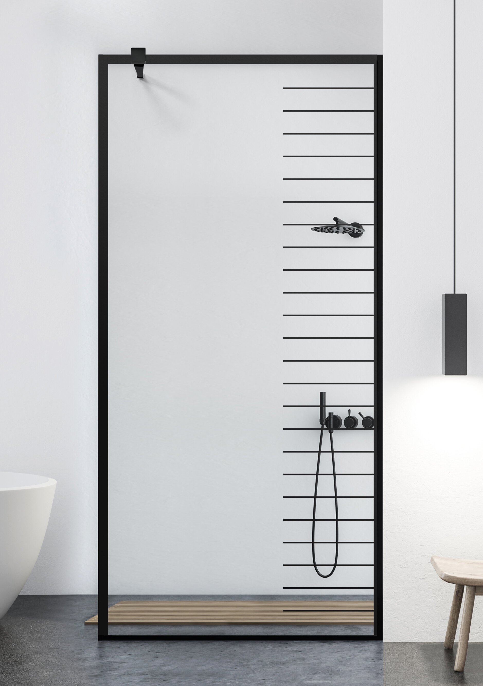 Paravan cabina de dus Walk In, profil negru din sticla securizata cu ...