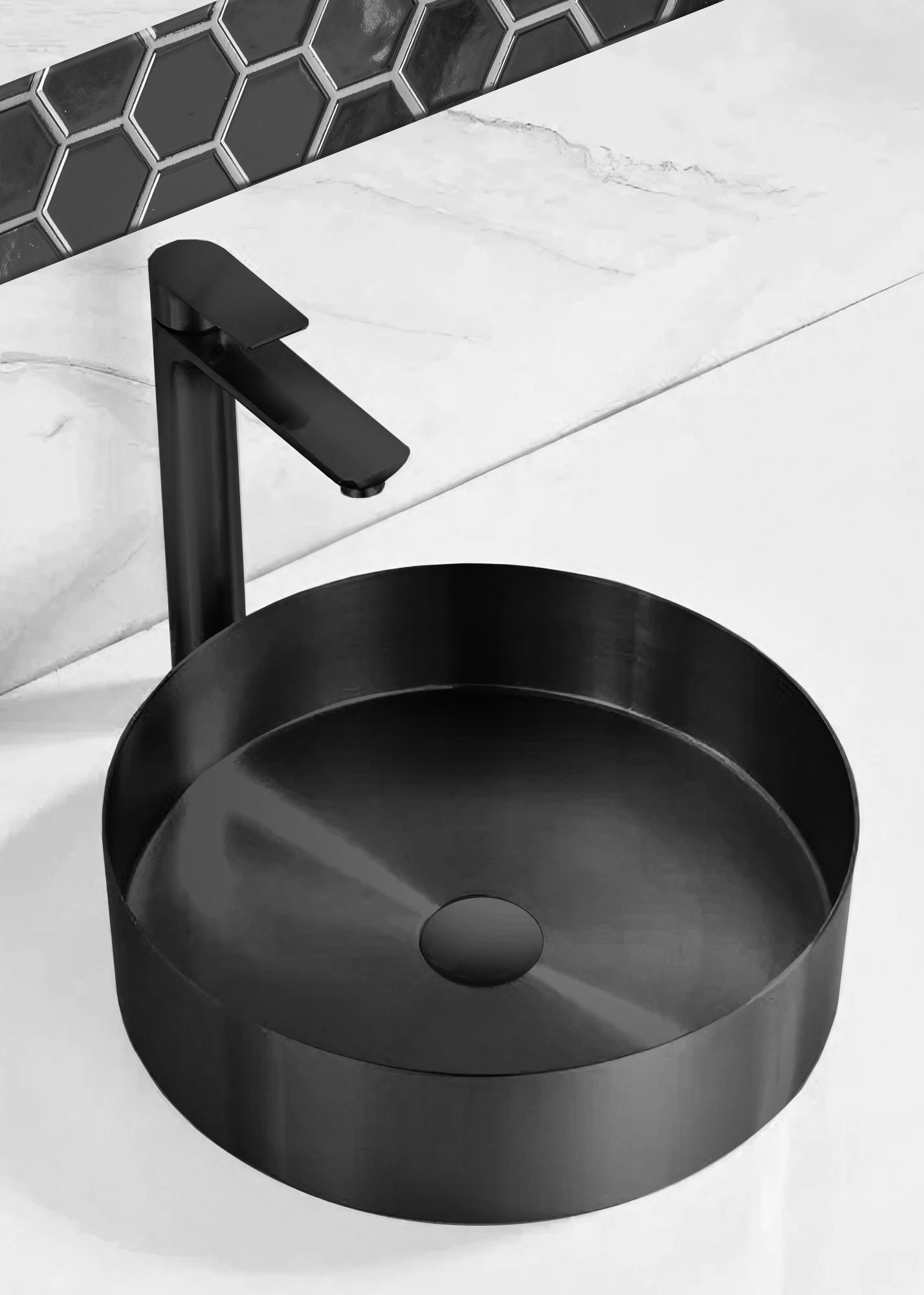 Lavoar INOX negru gun metal Aqua Roy ZenSink, rotund, montabil pe blat
