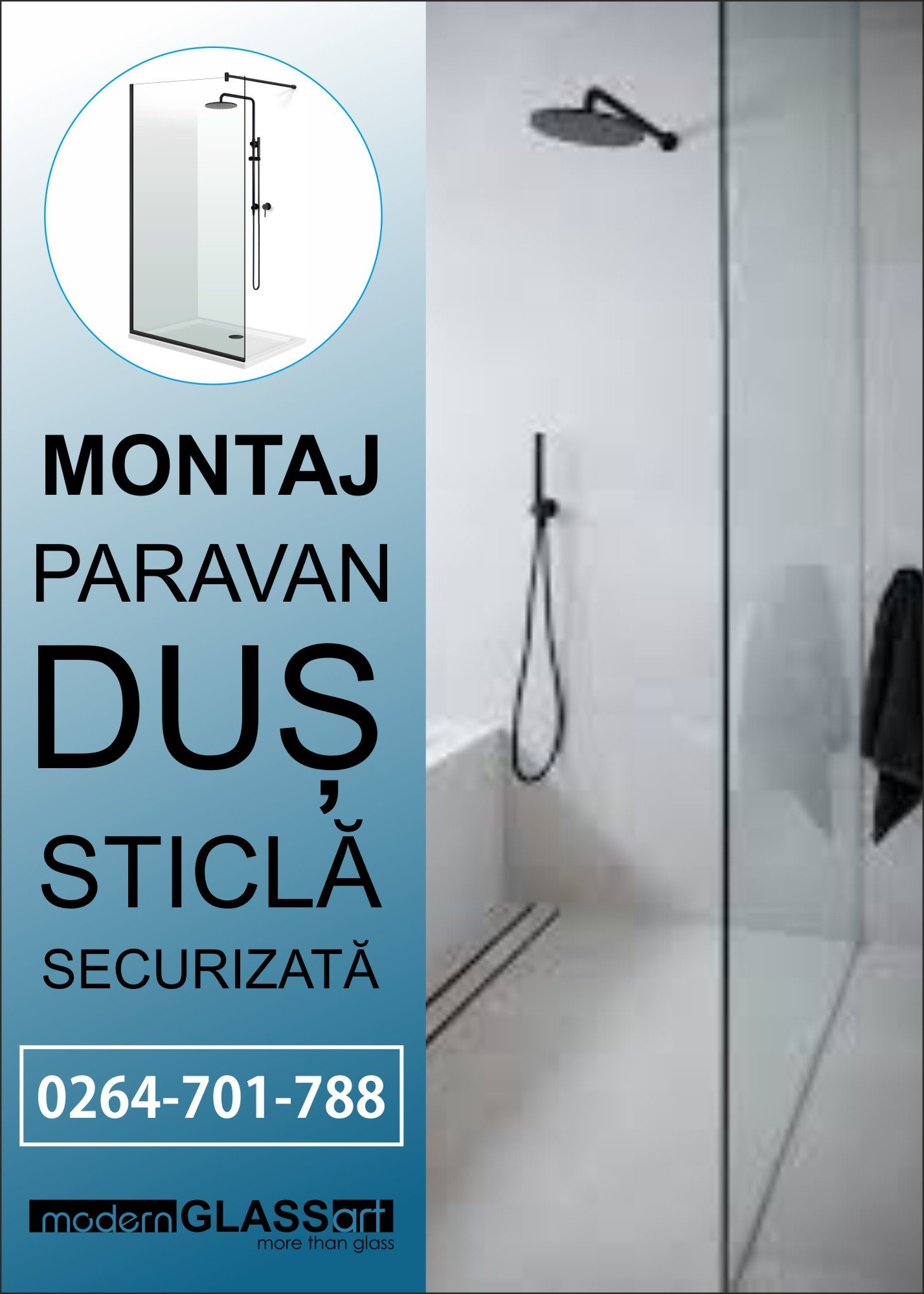 Montaj Paravan dus Walk-In