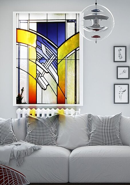 Vitraliu modern, tip paravan decorativ, Model abstract